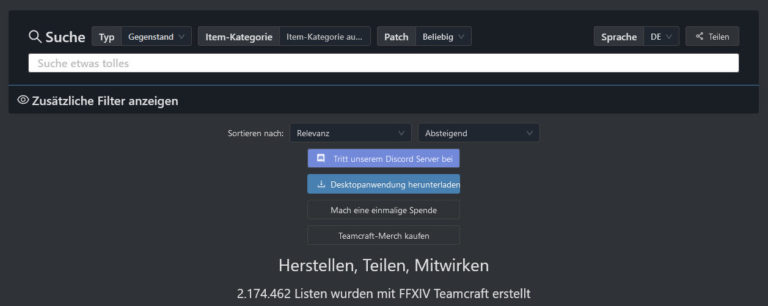 FFXIV: Hilfsmittel für Handwerker (Teamcraft) · Crystal Universe