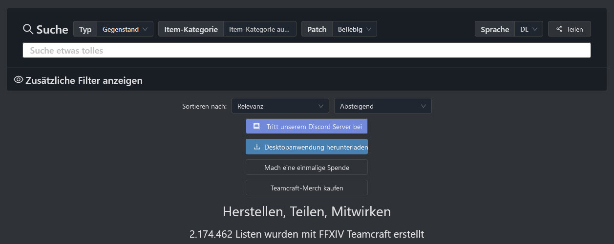 FFXIV: Hilfsmittel für Handwerker (Teamcraft) · Crystal Universe